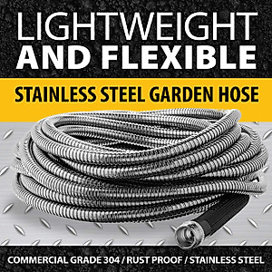 BIONIC STEEL 50 Foot Garden Hose 304 Stainless Steel Metal Water Hose – Super Tough & Flexible, Lightweight, Crush Resistant Aluminum Fittings, Kink & Tangle Free, Rust Proof, Easy to Use & Store