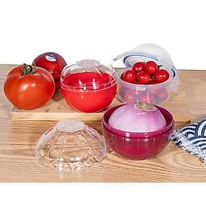 Ortarco 5Pcs Onion Avocado Holder Storage, Lemon Tomato Garlic Keeper Saver for Fridge BPA free Vegetable and Fruit Storage Containers