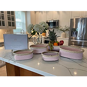Haus of Solace Baskets for Organizing - Storage Basket Set for Nursery, Baby Room, Bathroom, Bedroom - Kitchen Organization and Storage Bins, Woven Baskets for Organizing - 5-Piece, Pink