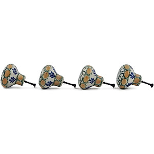 Polish Pottery Set of 4 Drawer Pull Knobs 1-1/2 inch Made by Ceramika Artystyczna (Autumn Wheatfields Theme) + Certificate of Authenticity