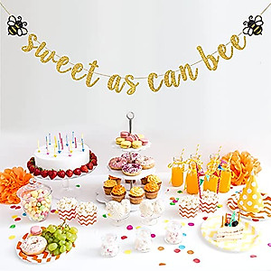 INNORU Sweet As Can Bee Banner, Bumble Bee Baby Shower Birthday Party Decorations, Bee Party, Mommy to Be Sign Banner, Bee Gender Reveal Engagement Party Decoration Gold Glitter