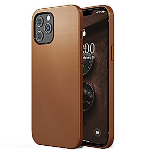 SURPHY Faux Leather Case Compatible with iPhone 12 Pro Max Case 6.7 inches, Premium Faux Leather Case Cover (with Metallic Buttons & Microfiber Lining) Compatible with iPhone 12 Pro Max (Brown)