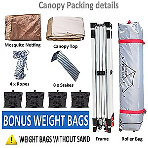 Camp Master Canopy Tent with Mosquito Netting, Outdoor 10x10 Pop-up Dome Canopy,Patio Tents for Parties,Quick Easy Setup Canopies with Waterproof Roof, Roller Bag, 4 sandbags (10 FT, Brown)