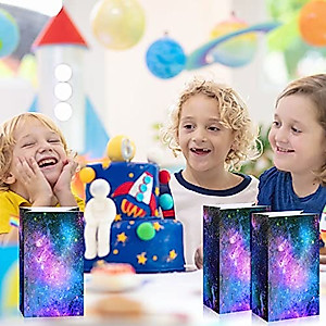 28 Pack Galaxy Party Favor Paper Bags, Space Galaxy Print Candy Favor Bags Goodie Popcorn Treat Bags Solar System Planet Present Wrapping Bags for Kids Birthday Space Galaxy Party Supplies