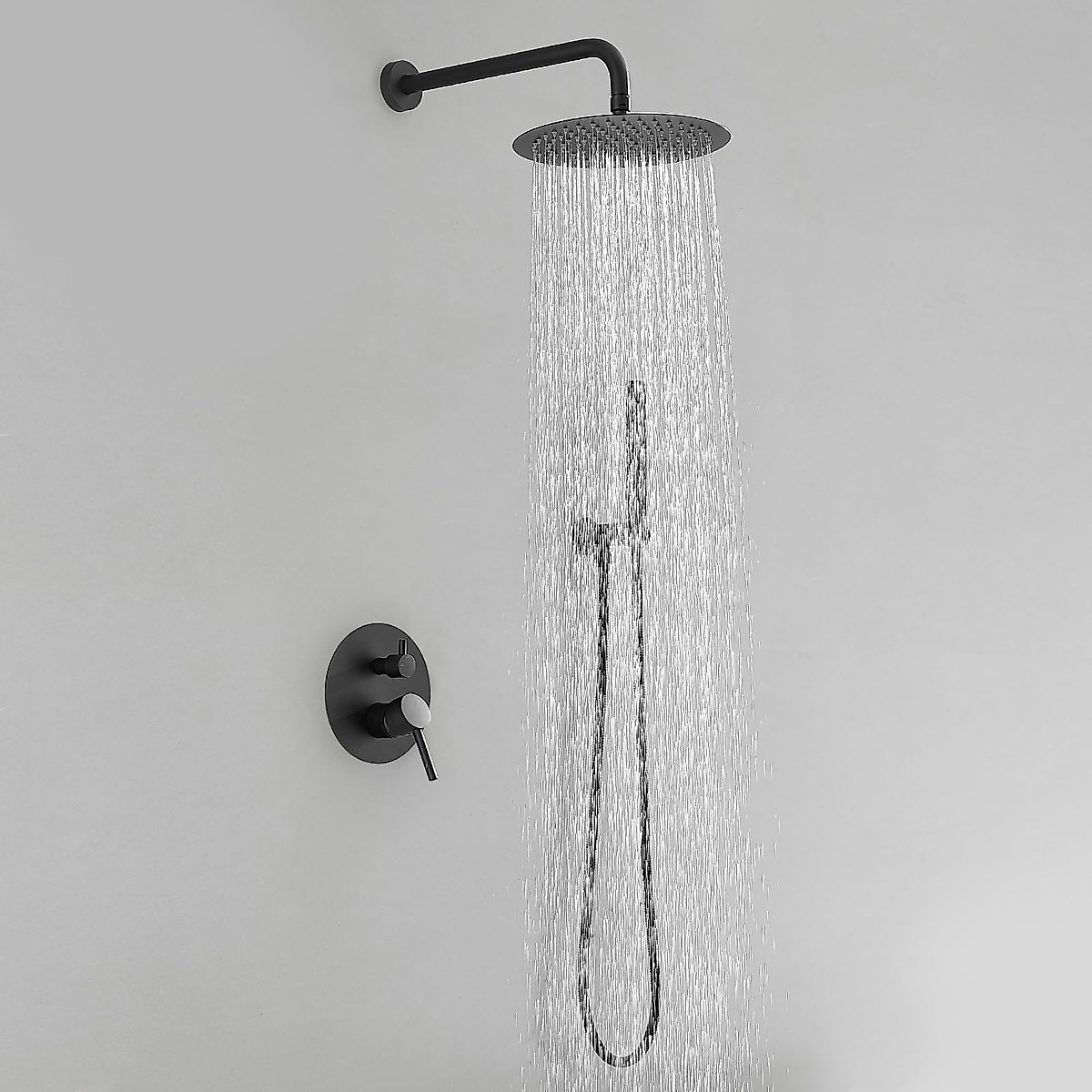 BESy Shower System with 10 Inch Round Rain Shower Head and Handheld Wall Mounted, High Pressure Rainfall Shower Faucet Fixture Combo Set with 2 in 1 Handheld Showerhead for Bathroom, Matte Black