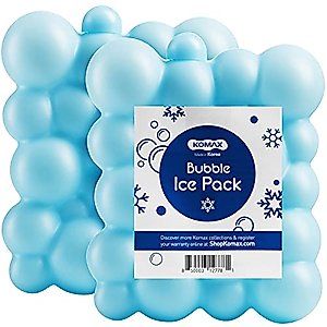 Komax Lunch Box Ice Packs | Set of 2 Reusable Bubble Ice Packs for Lunch Bags & Coolers | 5.1 x 4.3 Slim Freezer Packs | 12-hr Cool Long Lasting Ice Packs