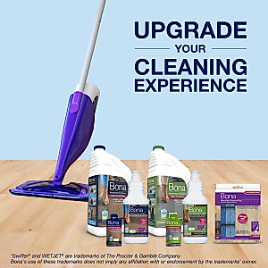 Bona Hardwood Floor Cleaner Bottle for use with Swiffer WETJET Spray Mop, makes 64 Fl Oz - Includes Filled Bottle + Concentrate Refill for Wood Floor Cleaning
