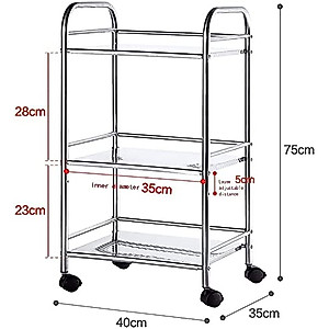 ZHIVIQ Three-Layer Storage Rack Kitchen Stainless Steel Multi-Functional Trolley Home Storage Rack Non-Slip and Scratch-Resistant