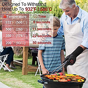932℉ Extreme Heat Resistant Gloves, Silicone Oven Mitts for Kitchen - High Heat BBQ Gloves for Grilling, Large Oven Gloves for Men, Long Grill Gloves for Cooking, Grilling Mitts (Black, Normal)