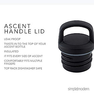 Simple Modern Insulated Water Bottle with Handle Lid 1 Liter Reusable Ascent Narrow Mouth Stainless Steel Thermos Flask, 32oz Handle Lid, Midnight Black