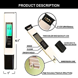 TDS Meter,Accurate and Reliable,Water Testing Kits for Drinking Water,Professional Water Meter,TDS, EC & Temp Meter 3 in 1(White)
