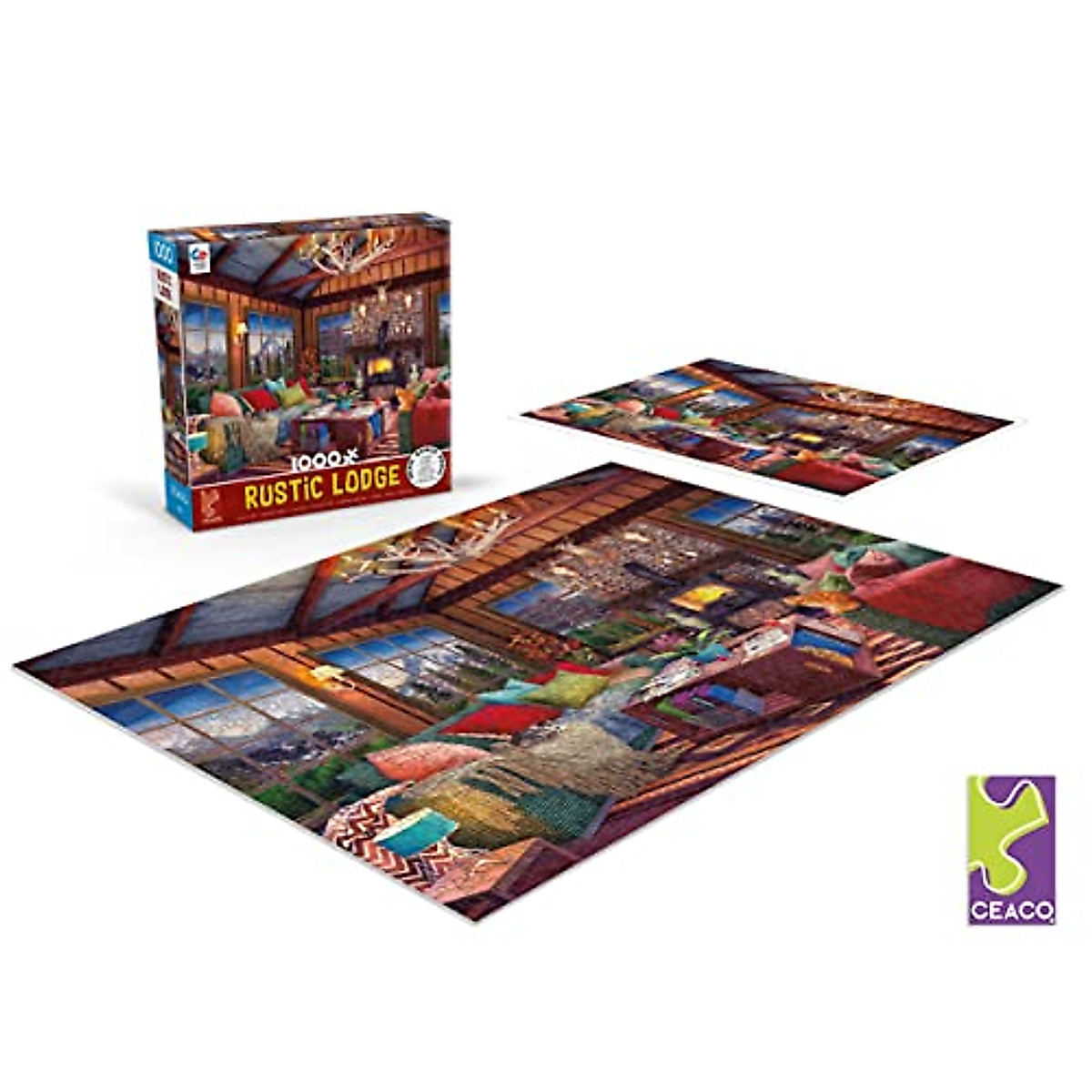 Ceaco - Rustic Lodge - Cozy Fire - 1000 Piece Jigsaw Puzzle, 27 x 20
