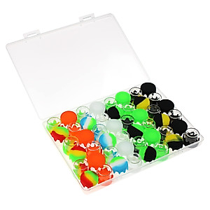 Glass Concentrate Container with Silicone Lids 48-Pack 6ml Round No-Neck Storage Jar for Oil, Lip Balm, Wax, Cosmetics by ooDuo, Multi