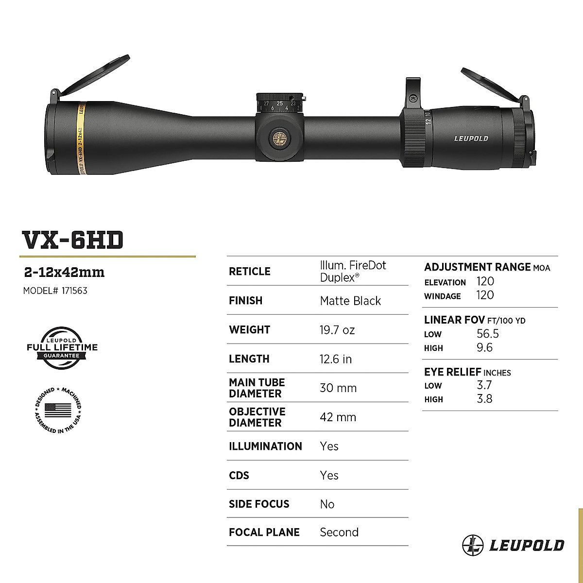 Leupold VX-6HD 2-12x42mm Riflescope