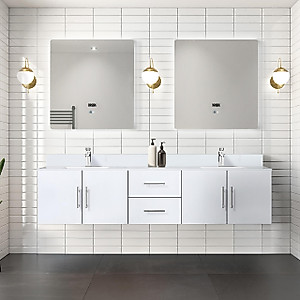 Bell+Modern Sonoma 80 in. W x 22 in. D Glossy White Double Bath Vanity and White Quartz Top