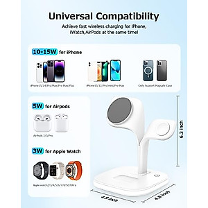 【2024 Newest】 5 in 1 Mag-Safe Wireless Charger for Apple Device with LED and Adapter, Magnetic Charging for iPhone 15/14/13 Pro/Max/Mini/Plus,15W Fast Charging Stand for Apple iWatch and Airpods