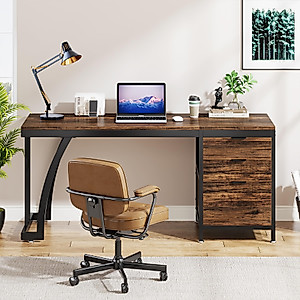 Tribesigns Computer Desk with 3 Drawers, 59-Inch PC Desk with Reversible Drawers, Industrial Study Writing Table Workstation with File Storage for Home Office, Rustic Brown