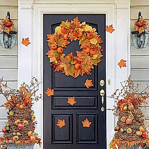 Fall Decor - Fall Wreaths for Front Door, 18" Fall Wreath with Fall Leafs Pumpkins Berry - Fall Decorations for Home Autumn Wreath Decor for Front Door