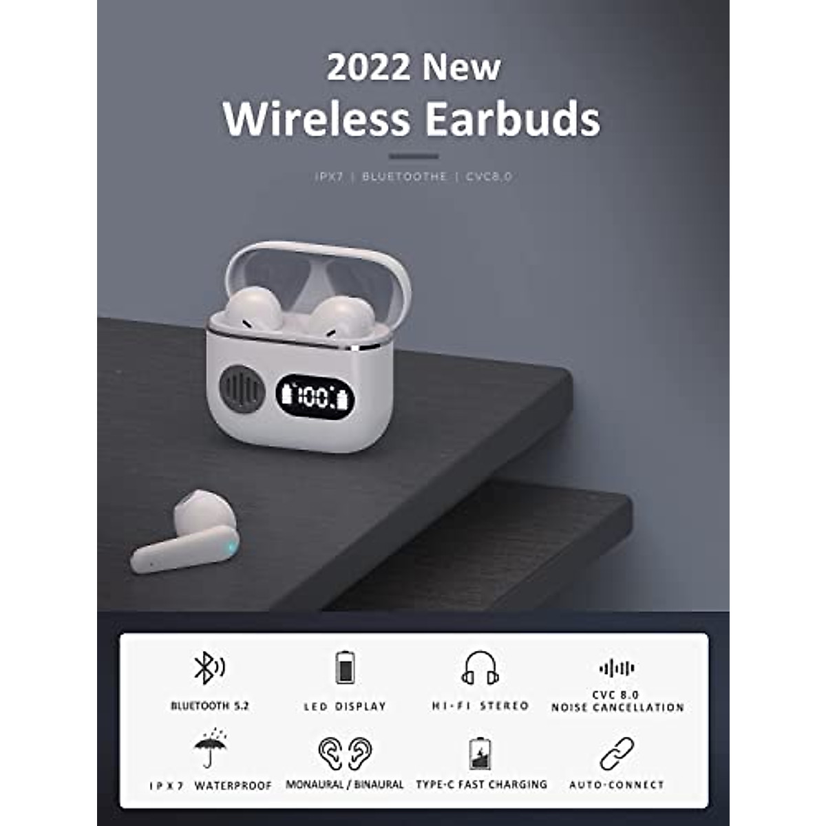 Wireless Earbuds Bluetooth 5.2 Ear Buds True Wireless Headphones,In-Ear Bluetooth Earphones,HiFi Stereo Touch Control, ENC Noise Cancelling Ear buds with Microphone, audifonos Bluetooth inalambricos