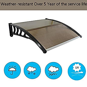Choies 40" x 40" Window Awning Polycarbonate Door Canopy Cover Outdoor Patio Front Door Garden Awning Canopy UV Rain Snow Sunlight Protection One Piece Hollow Sheet,Dark Brown Canopy/Black Bracket