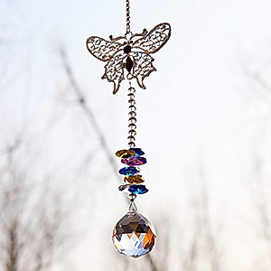 Clear Glass Crystal Ball Prism Pendant, Butterfly Crystal Suncatcher Hanging Crystals Ornament Rainbow Maker for Window Garden Decor, Gifts for Valentine's Day, Mother's Day, Wedding, Women, Mom