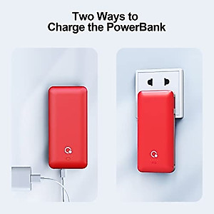 10000mAh Portable Charger, Ultra Slim Power Bank,4 Output External Battery Pack with Built-in AC Wall Plug Micro and USB C Three Cables Compatible with All mobilephone