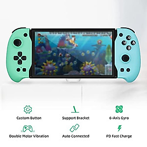Mcbazel Switch Controller Grip for Handheld Mode, Ergonomic Controller for Switch/ Switch OLED with 6-Axis Gyro, Mapping, Vibration - Green & Blue