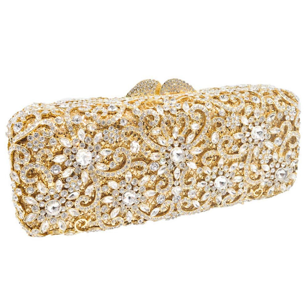 Boutique De FGG Fancy Flower Clutch Handbag Women Evening Bags and Clutches Formal Bridal Crystal Clutch Purse (Small,Gold&Silver)