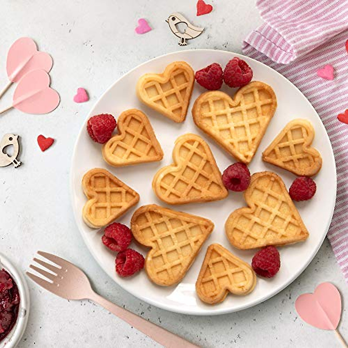 Mini Hearts Waffle Maker - Make 9 Heart Shaped Waffles or Pancakes w Electric Nonstick Waffler Iron- Unique Breakfast for Loved Ones Kids Adults, Fun Gift, Special Holiday Treat or for Summer Parties
