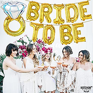 KatchOn, Huge Gold Bride to Be Balloons Set - 32 Inch Ring Balloon, Bride Balloons Gold, Bride to Be Sash | Bridal Shower Decorations | Bachelorette Party Decorations | Bride to Be Decorations Gold