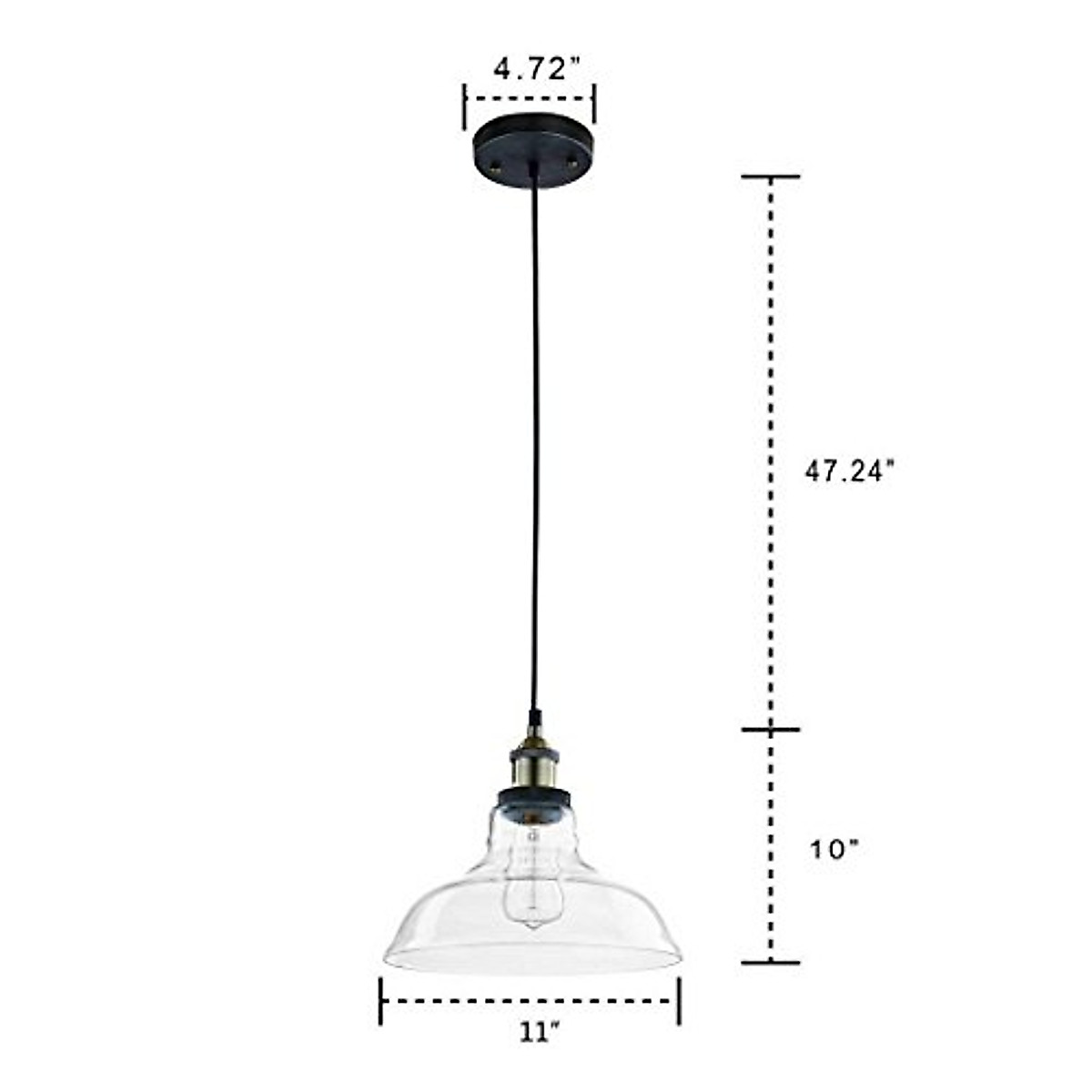 CLAXY Ecopower Industrial Edison Vintage Style 1-Light Pendant Glass Hanging Light