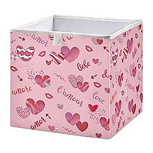 Kigai Valentine's Day Heart Storage Baskets, 16x11x7 in Collapsible Fabric Storage Bins Organizer Rectangular Storage Box for Shelves, Closets, Laundry, Nursery, Home Decor