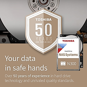 Toshiba 8TB N300 NAS 3.5 Inch SATA Internal Hard Drive. 24/7 Operation, Supports 1-8 Bay Systems, 256 MB Cache, 180TB/Year Workload, 3 Year Warranty (HDWG480UZSVA)