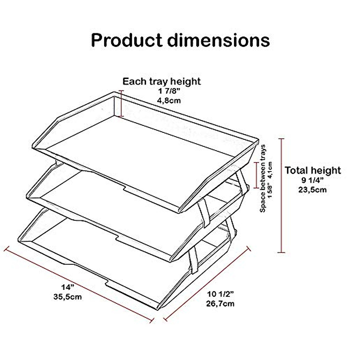 Acrimet Facility 3 Tier Letter Tray Side Load Plastic Desktop File Organizer (White Color)