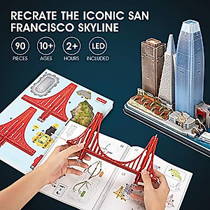 CubicFun 3D Puzzles for Kids Ages 8-10 LED San Francisco Cityline, Arts and Crafts for Kids Ages 8-12 STEM Projects for Kids Ages 8-12 Gifts for 8 Year Old Toys for 8 Year Old Girls Architecture