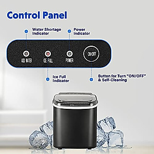 YSSOA Portable Ice Maker for Countertop, 9 Ice Cubes Ready in 6 Mins, 26lbs Ice/24Hrs, with Self-Cleaning Feature, Ice Spoon and Basket, for Home Kitchen Office Camper RV, Black