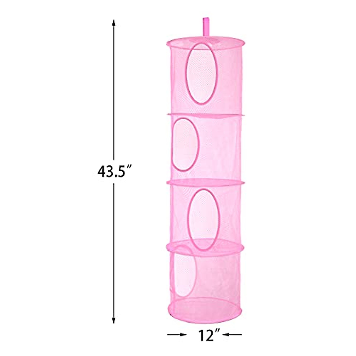 2Pcs Stuffed Animal Storage Foldable Stuffed Animal Net or Hammock Organizer, 4 Compartments Hanging Mesh Toy Storage Hammock for Kid Room Toys, Gloves, Hats, Socks（Pink）