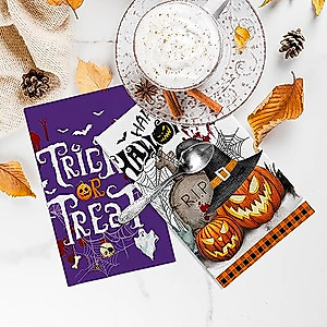 Hexagram Halloween Kitchen Towels, Happy Halloween Kitchen Decor, Purple Trick or Treat Hand Towels for Bathroom, Spooky October 31 Holiday Kitchen Towels and Dishcloth Set of 2
