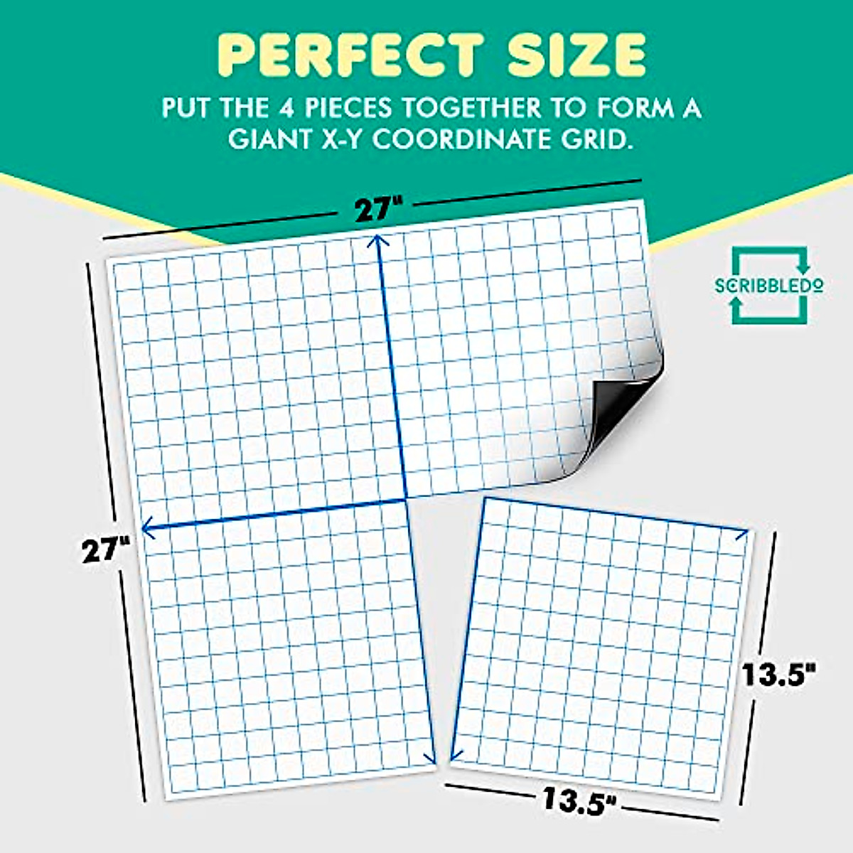 Jumbo Magnetic Coordinate Plane 27" x 27" White Board Dry Erase Graph Grid Board XY Coordinate Plane Grid Whiteboard Math Teacher Supplies