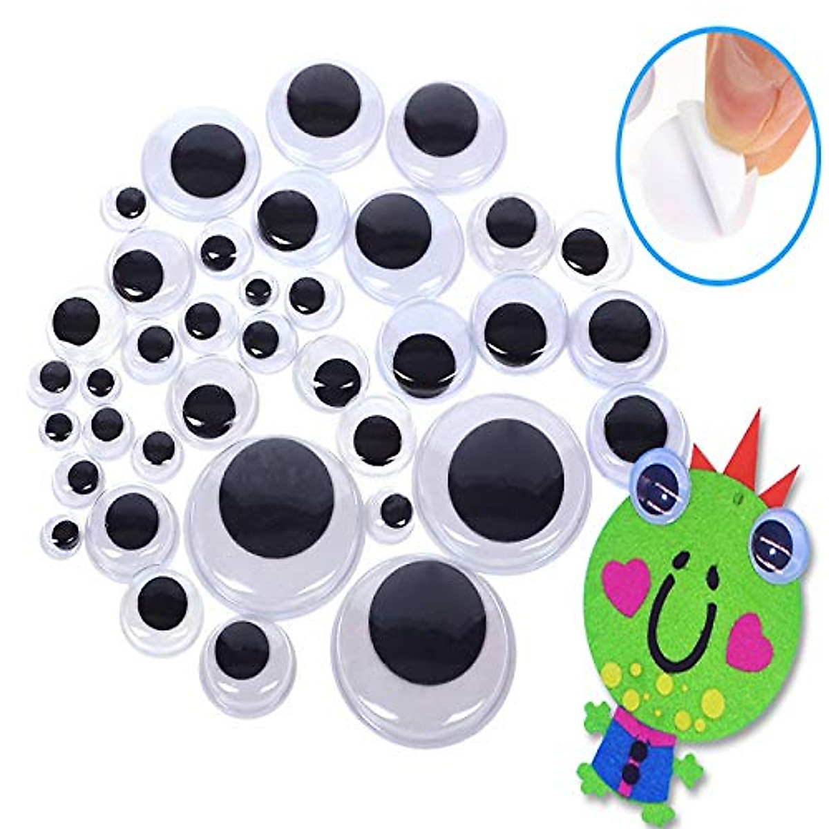 Vivixin 730pcs Self Adhesive Wiggle Googly Eyes, Black Plastic Googly Eye for Crafts, Wobbly Googly Eyes, Large and Small Assorted Sizes Sticker Eyes for DIY