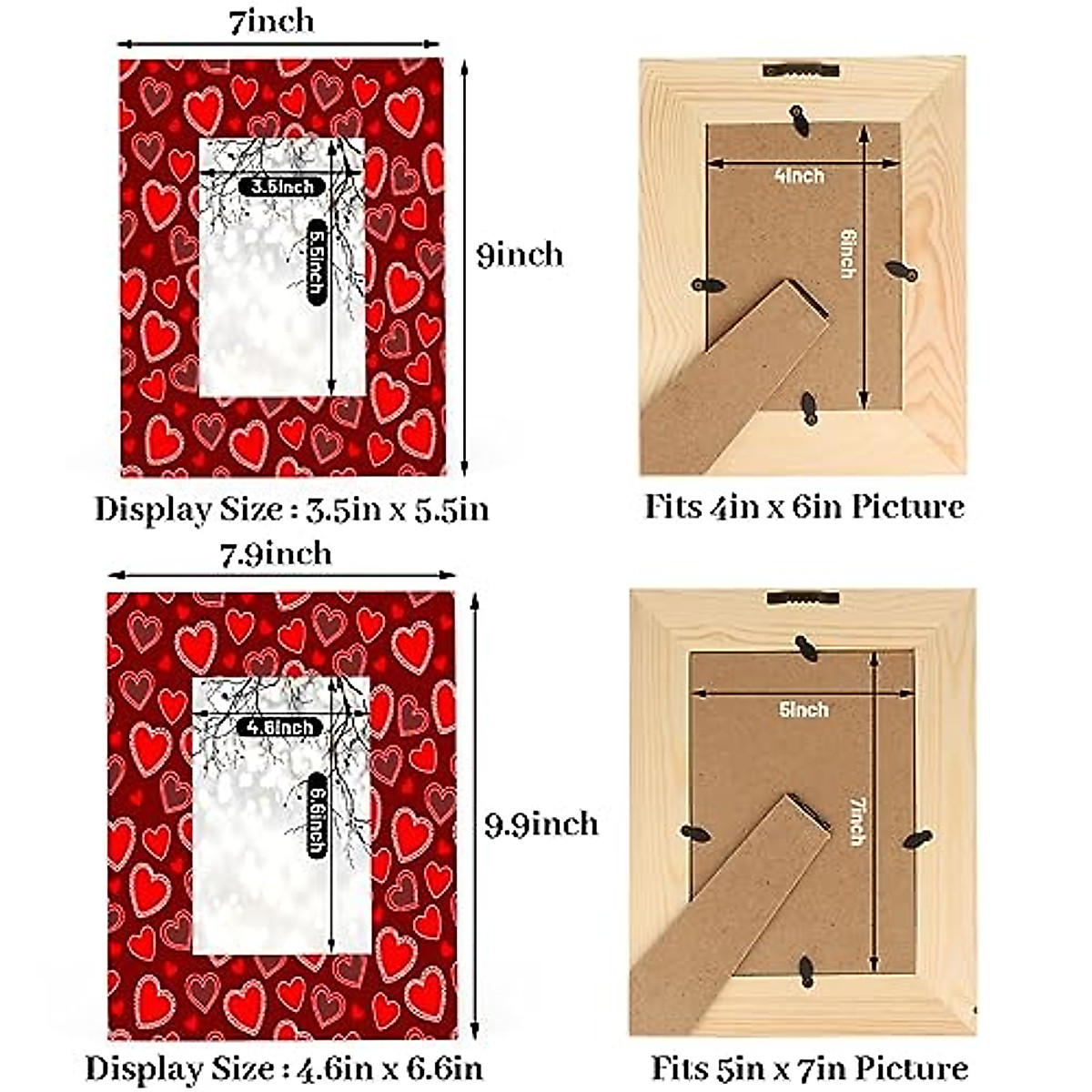 POFATO Red Love Heart 5x7 Picture Frame Wood Photo Frame for Tabletop Display Wall Mount Picture Frame Display 5 x 7 Inch Photo Wall Decor Home Gift Frames