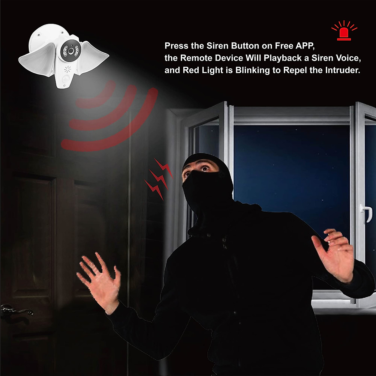 BUBO Outdoor Floodlight Camera,WiFi 1080P Security Cam, PIR Motion Sensor Light with Siren Alarm,IP65 Waterproof,Colorful Night Vision,Dusk to Dawn,Two-Way Audio,64GB MicroSD,Compatible with Alexa