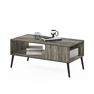 Furinno Claude Mid Century Style Coffee Table with Wood Legs, French Oak Grey Large Non-Lift Top