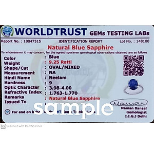 LMDPRAJAPATIS Natural Certified 7.50 Carat Original Unheated Untreatet Blue Sapphire (Neelam) 925 Sterling silver Ring Octagon Shape For Men & Women's