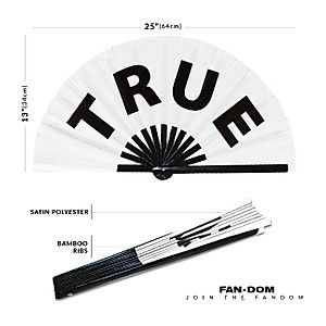 True hand fan foldable bamboo circuit hand fan funny gag slang words expressions statement gifts Festival accessories Rave handheld Circuit event fan Clack fans (White)