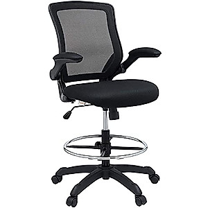 Modway Veer Reception Desk Flip-Up Arm Drafting Chair in Black
