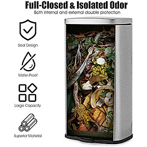 Casart Stainless Steel Trash Can with a Handle, Step Waste Bin with Inner Buckets and Hinged Lids, Perfect for Home and Office, 13.2 Gallon