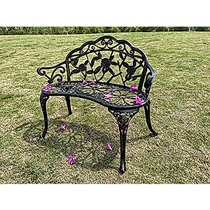 U/D Outdoor Bench Park Garden Bench ，All Chair Anti Rust Cast Aluminum Patio Yard Bench ，Carved Rose Loveseat Bench for Backyard. Porch, Balcony, Lawn. (Without Cushion, Copper)