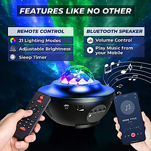 Star Light Galaxy Projector for Bedroom | Bluetooth Speaker, Adjustable Brightness, 10 Color Options, Timer Modes | Starry Space Nebula Clouds and Night Sky for Ambience by encalife