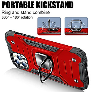 JAME Case for iPhone 12 Pro Max Case with Screen Protectors 2Pcs, Military-Grade Drop Protection Cover, Protective Phone Cases, with Ring Kickstand, Bumper Case for iPhone 12 Pro Max 6.7” Red